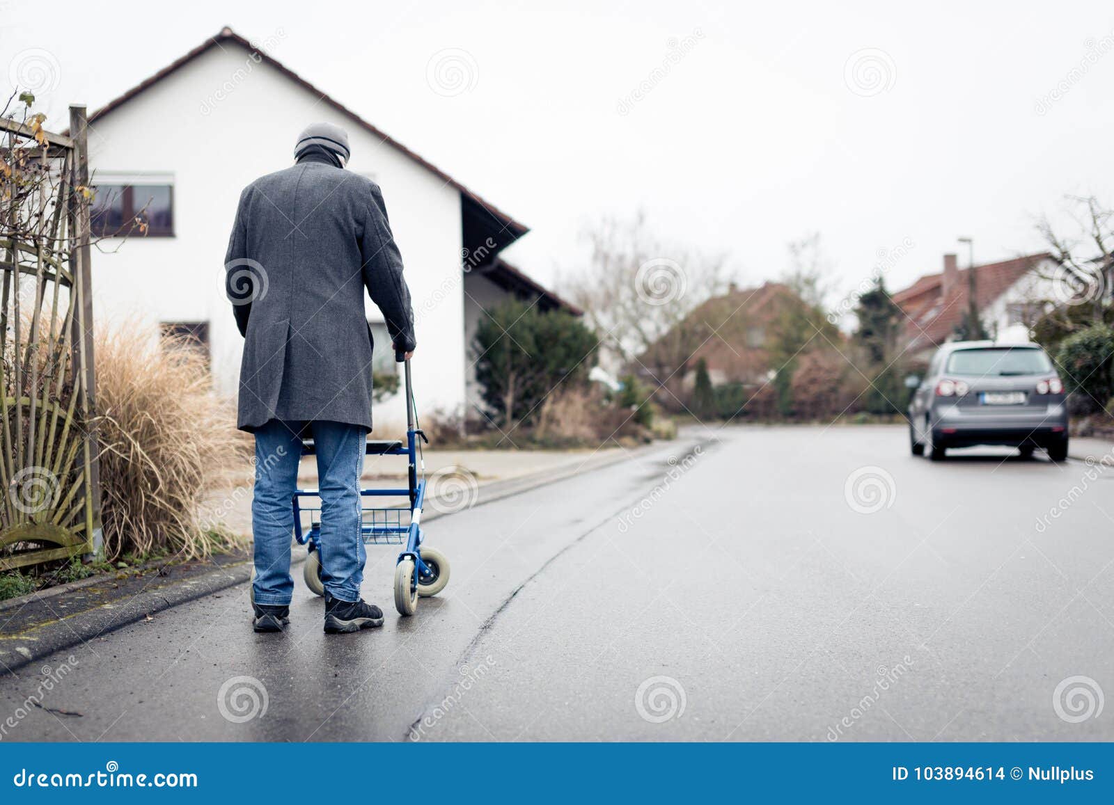 Senior Man with Walking Frame Stock Photo - Image of seniors, winter ...