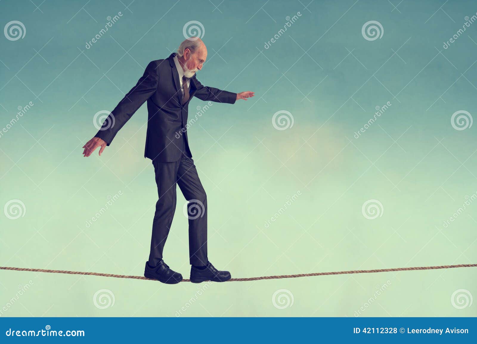 Senior Man Walking a Tightrope Stock Photo - Image of courage, careful ...