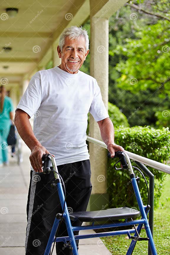 Senior Man Walking with Walker Stock Image - Image of patient, people ...