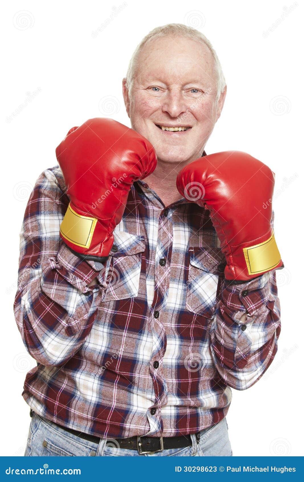 Senior Man Wearing Boxing Gloves Smiling Stock Image - Image of casual ...