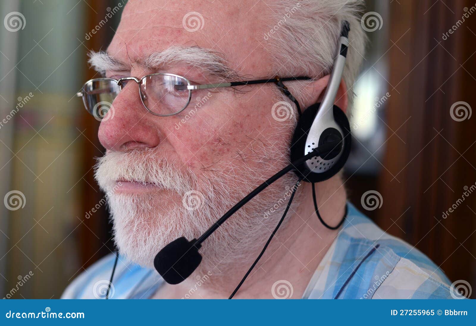 Senior man wearing headset stock image. Image of microphone - 27255965