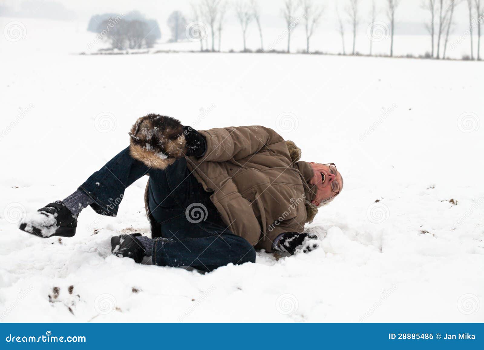 Senior Man Winter Accident Fall on Snow Stock Photo - Image of ...