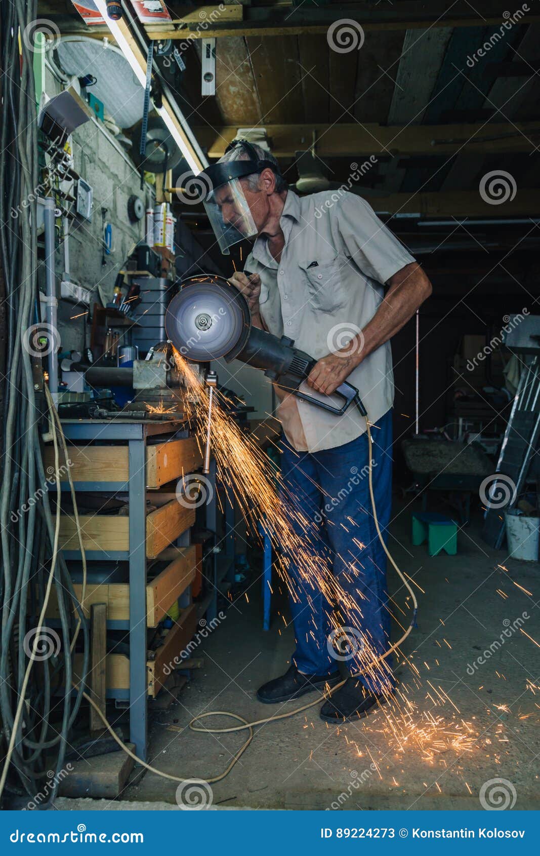 Senior Man Working with Angle Grinder Stock Image - Image of repair ...