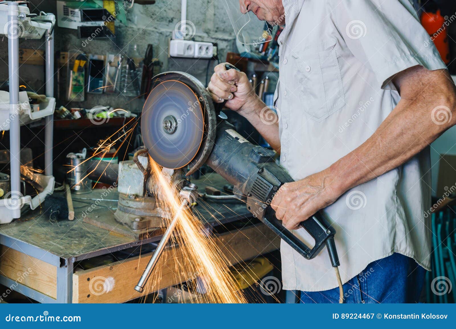 Senior Man Working with Angle Grinder Stock Image - Image of ...