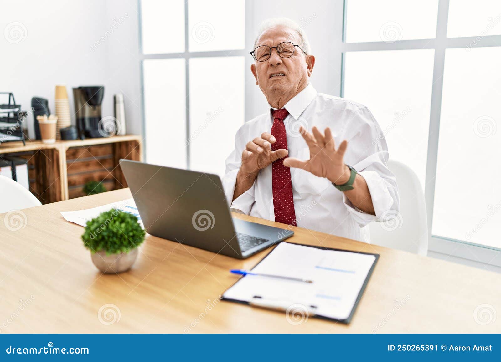Senior Man Working at the Office Using Computer Laptop Disgusted ...