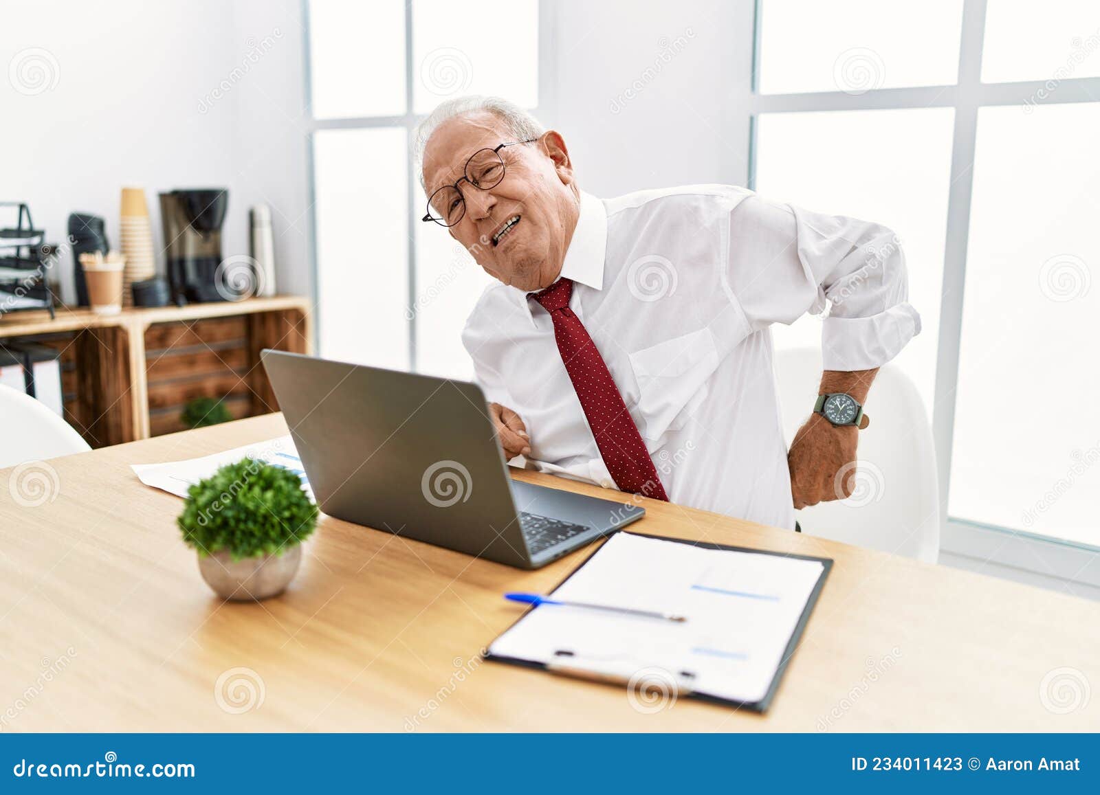 Senior Man Working at the Office Using Computer Laptop Suffering of ...