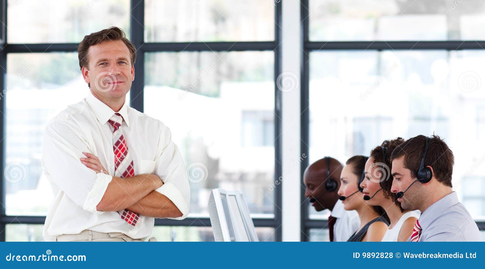 Senior Manager with Folded Arms in a Call Center Stock Photo - Image of ...