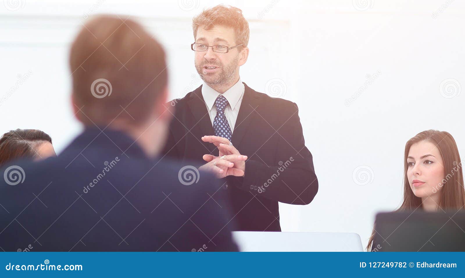 Senior Manager Makes a Report at the Briefing. Stock Photo - Image of ...
