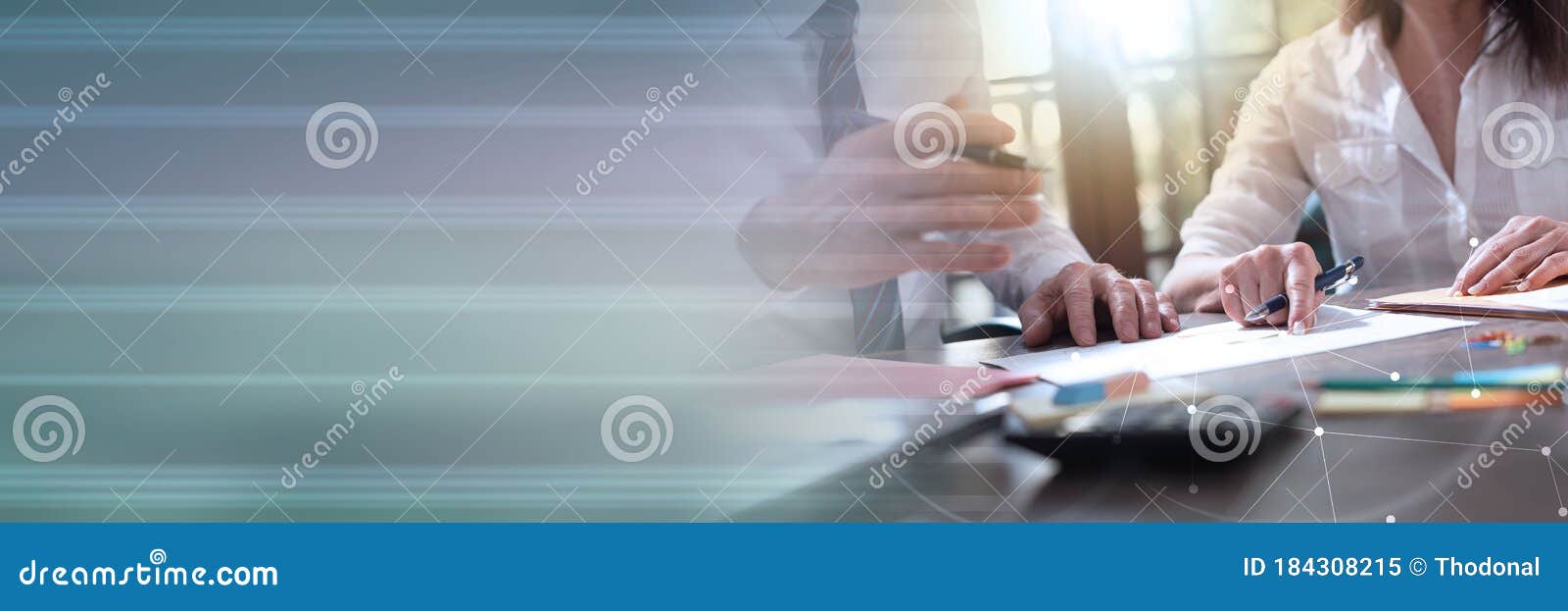 Senior Manager Working with Executive Assistant; Panoramic Banner Stock ...