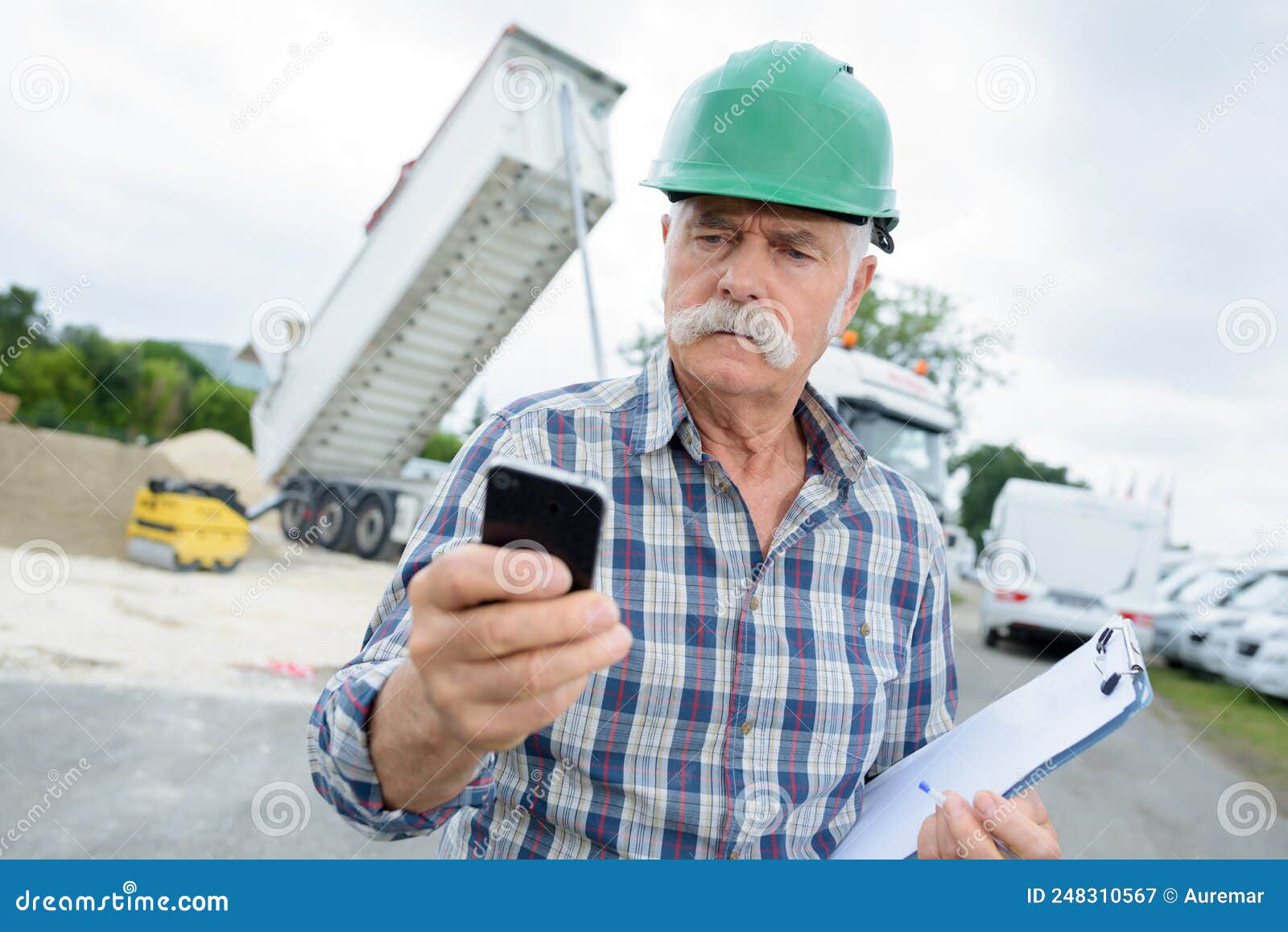 Senior Manual Worker Calling on Phone Stock Image - Image of sewerage ...