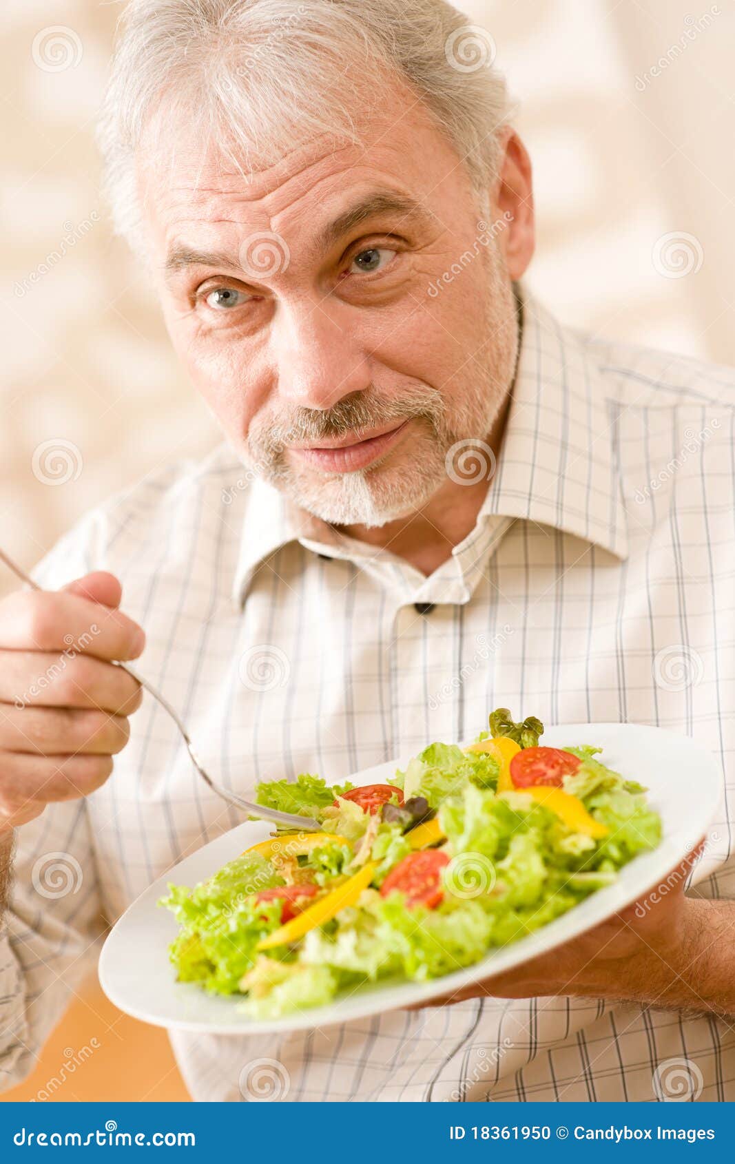 Senior Mature Man Eat Vegetable Salad Stock Photo - Image of alone ...