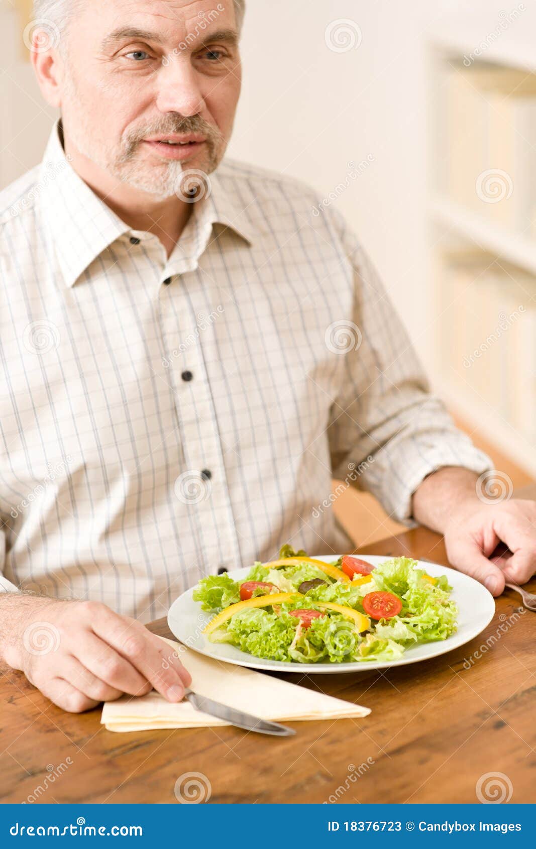 Senior Mature Man Eat Vegetable Salad Stock Image - Image of eating ...