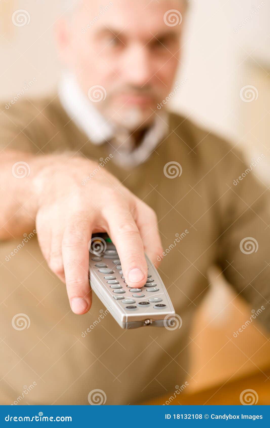 Senior Mature Man Holding Remote Control Stock Photo - Image of ...