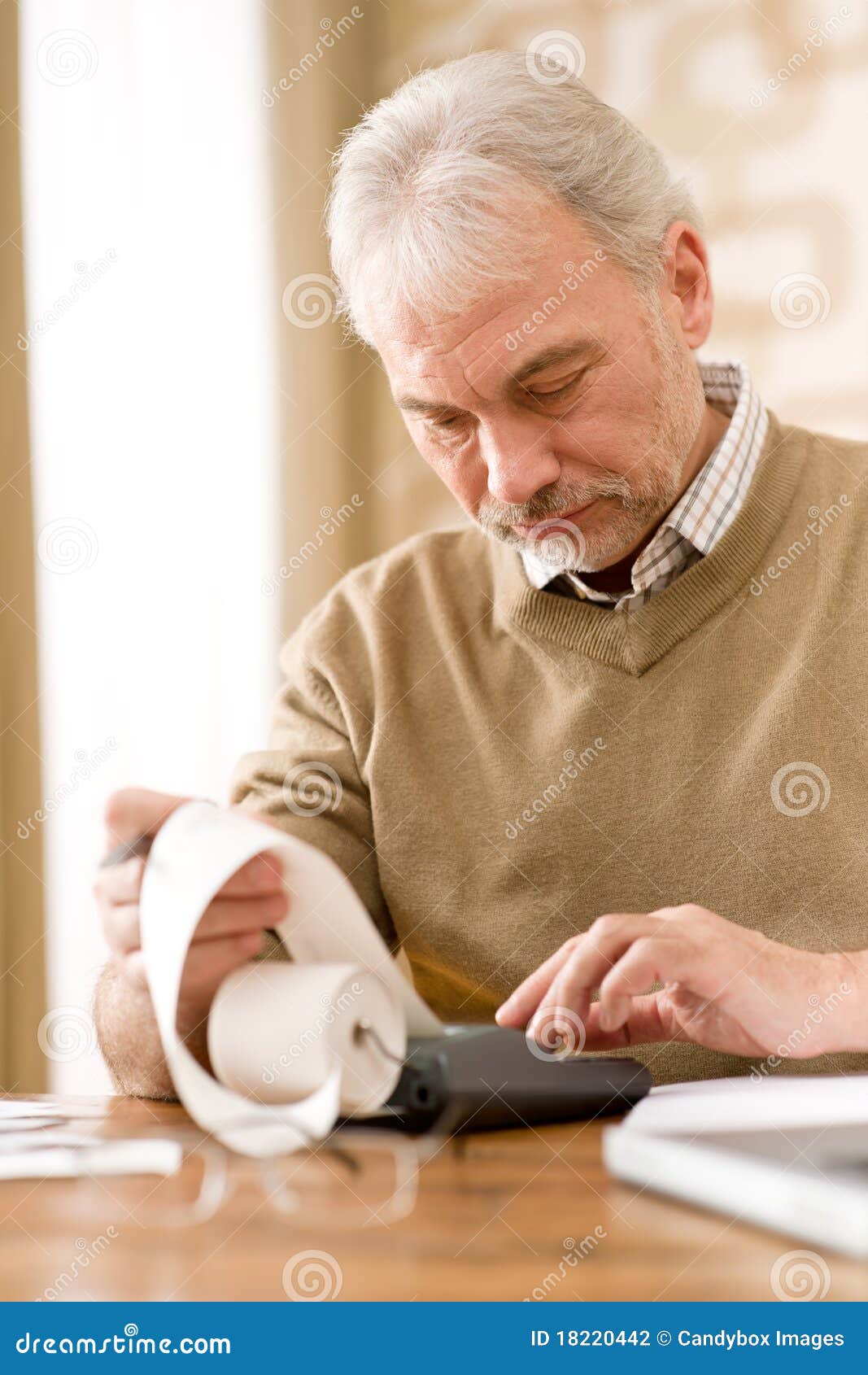 Senior Mature Man - Home Office with Calculator Stock Photo - Image of ...