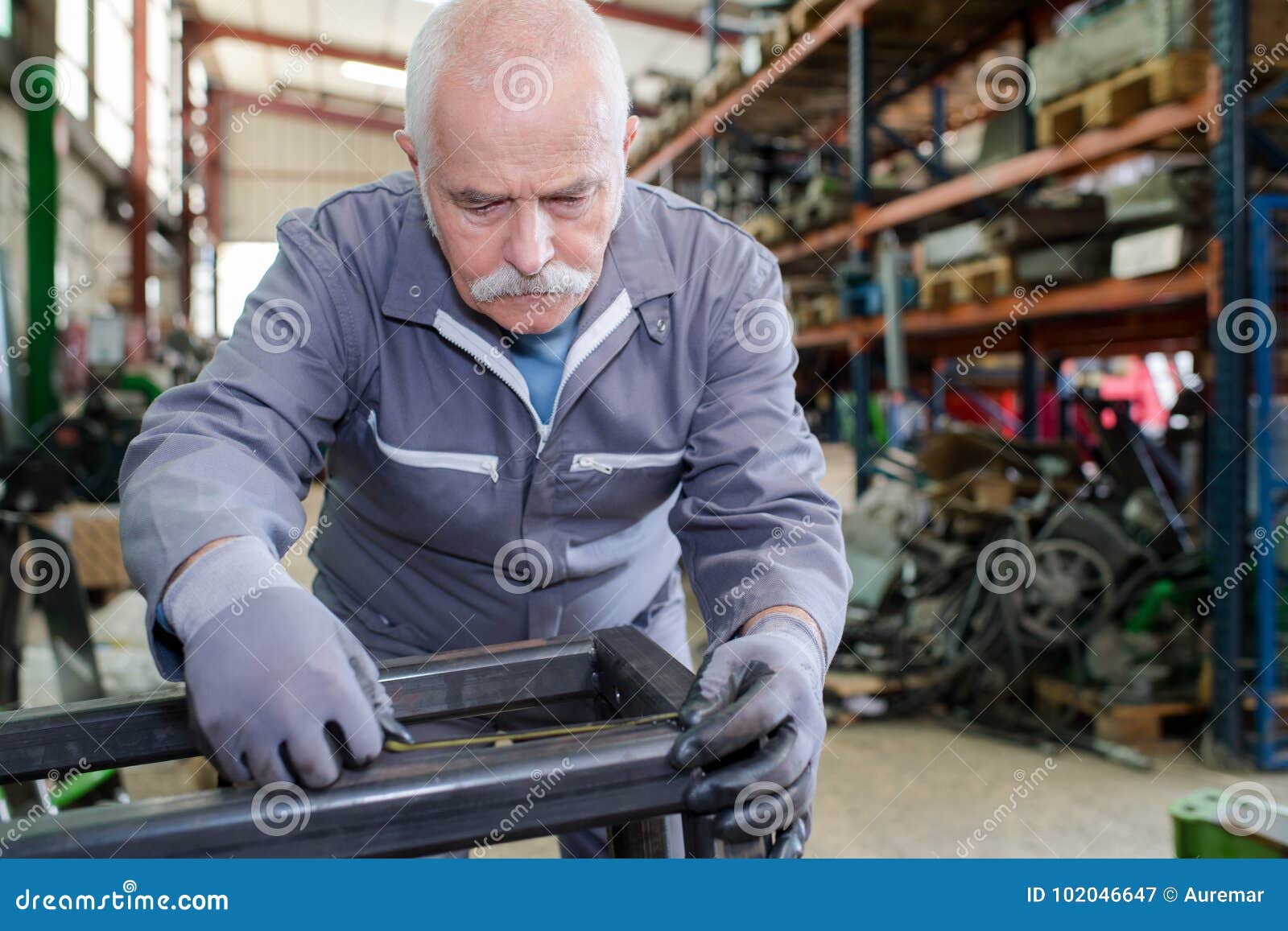 Senior Mechanic Working in Factory Stock Image - Image of dungarees ...