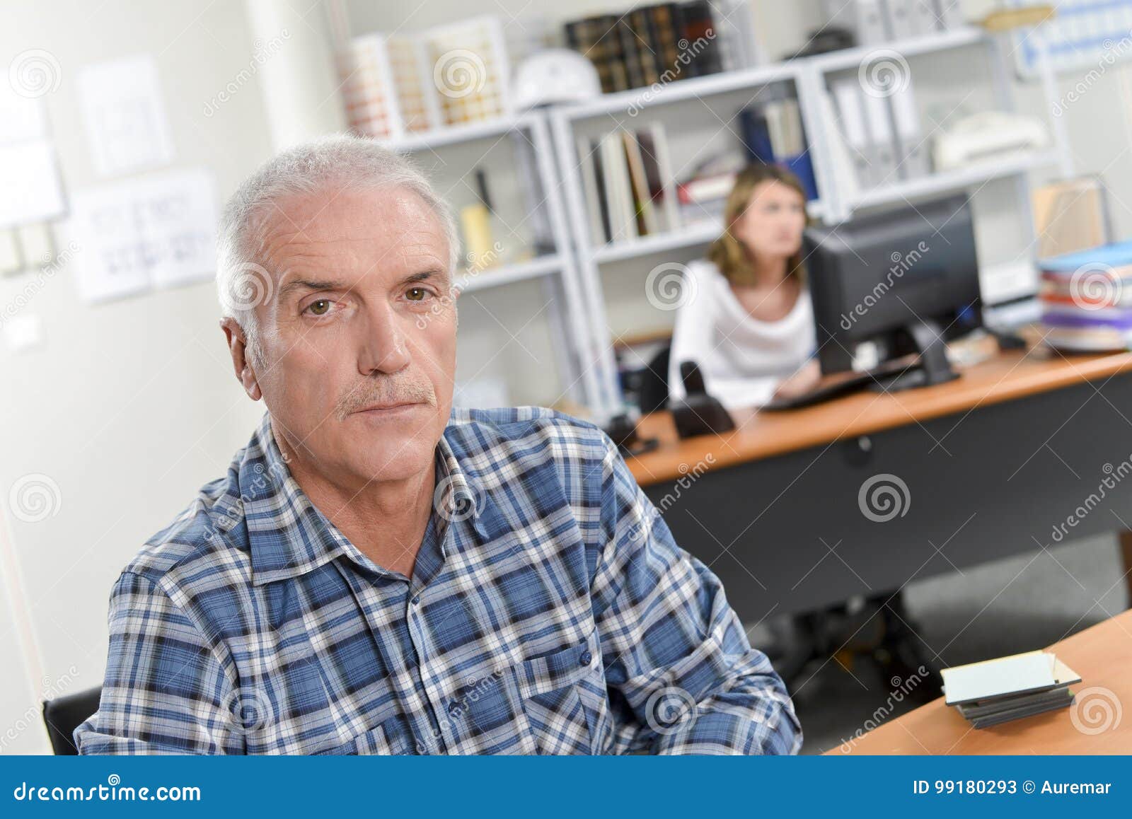 Senior man sat at desk stock image. Image of people, boss - 99180293