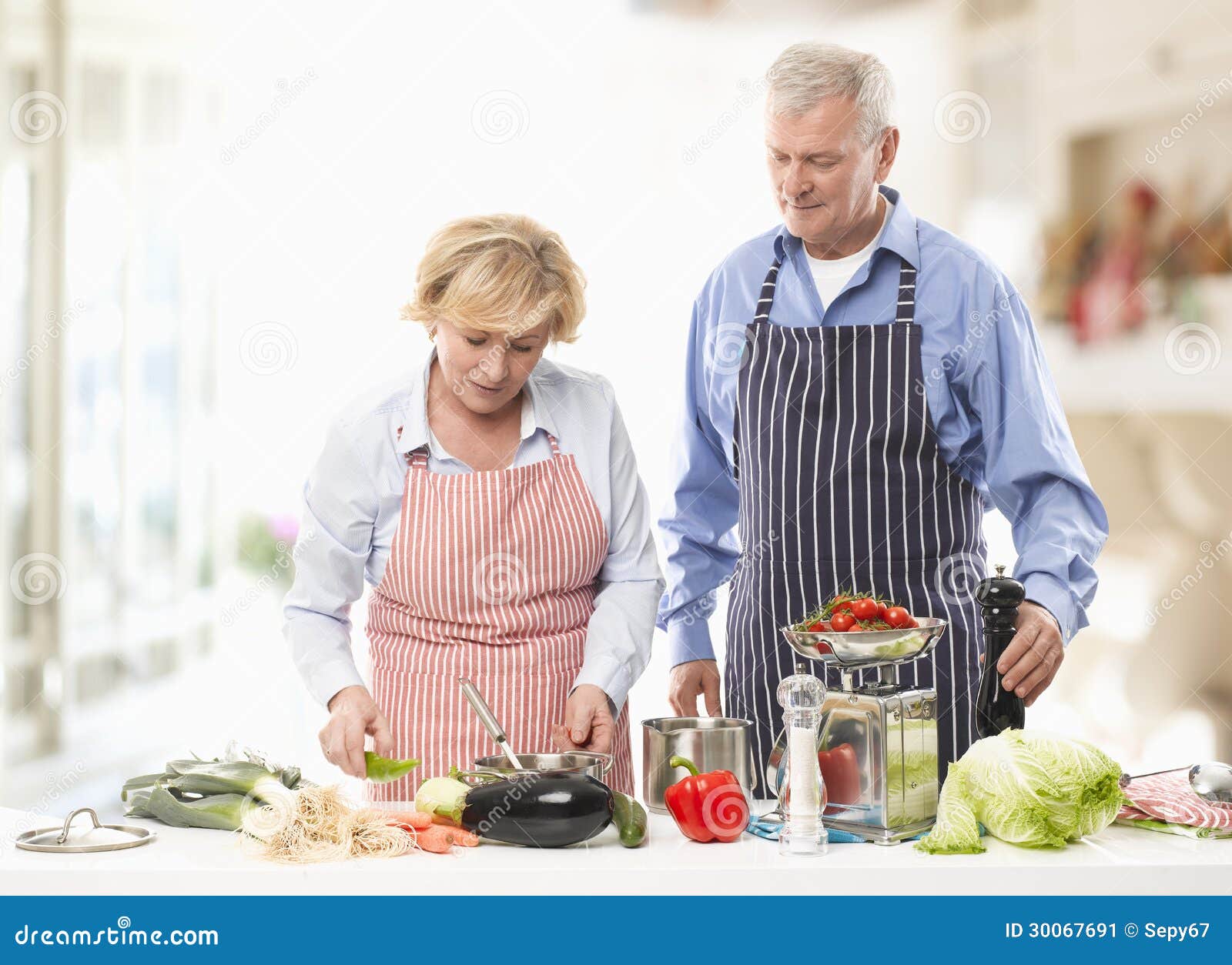 Senior Couple Cooking in the Kitchen Stock Image - Image of food ...