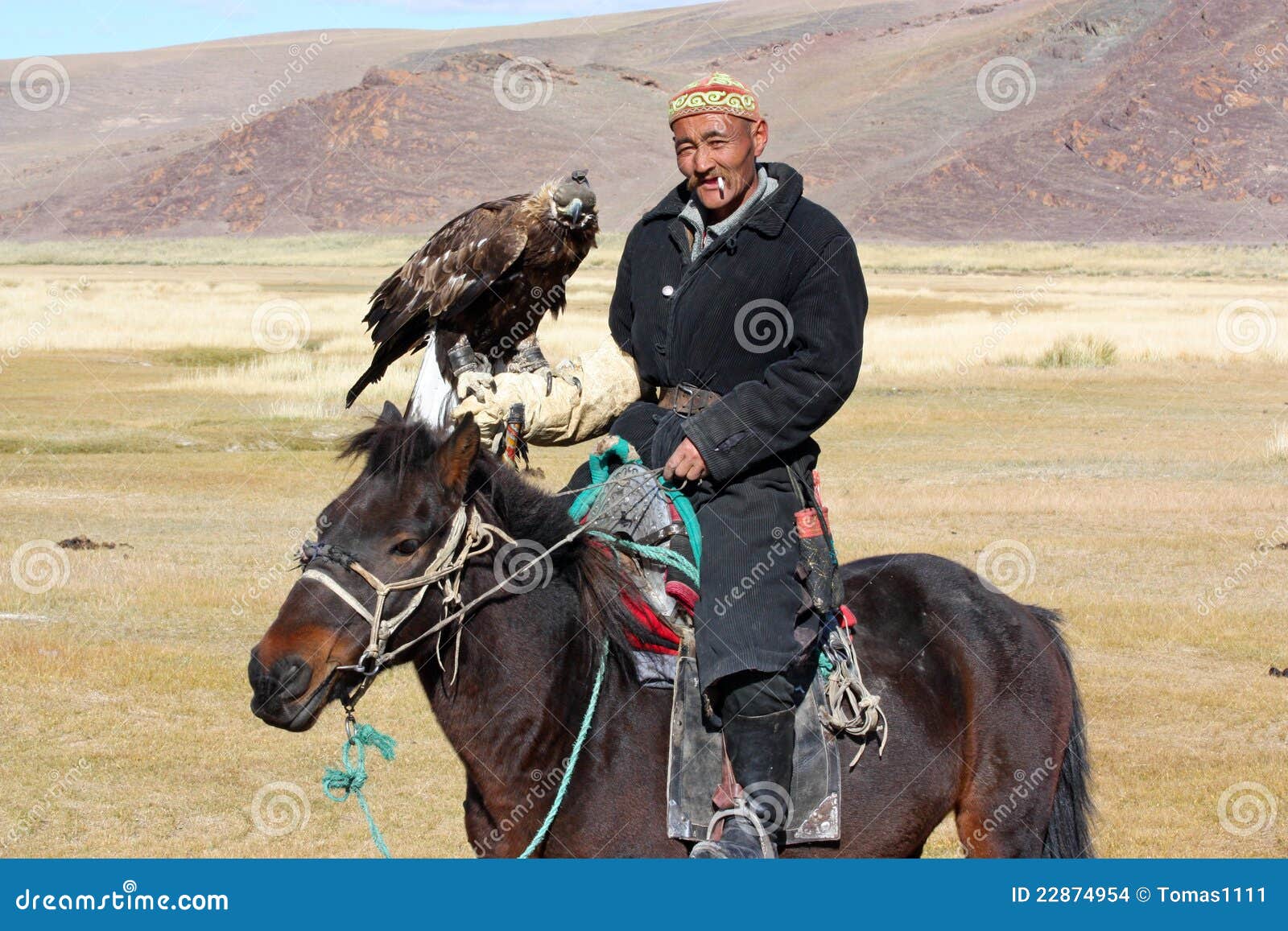 The Senior Mongolian Horseman with Eagle Editorial Stock Image - Image ...