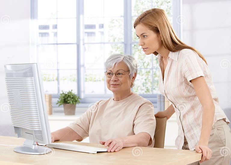Senior Mother and Daughter Using Computer Stock Photo - Image of ...
