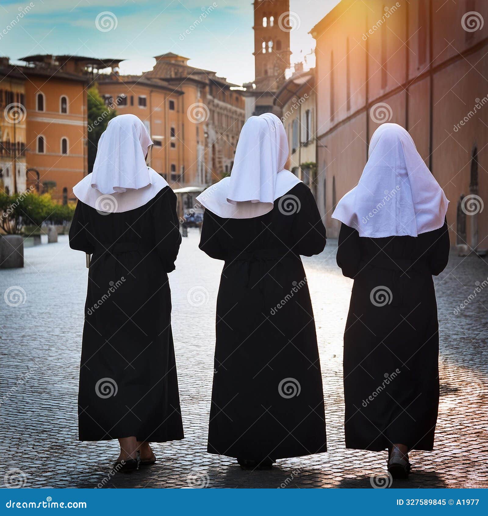 Two Female Nuns In White Habits Holding Flowers Watercolor Painting ...