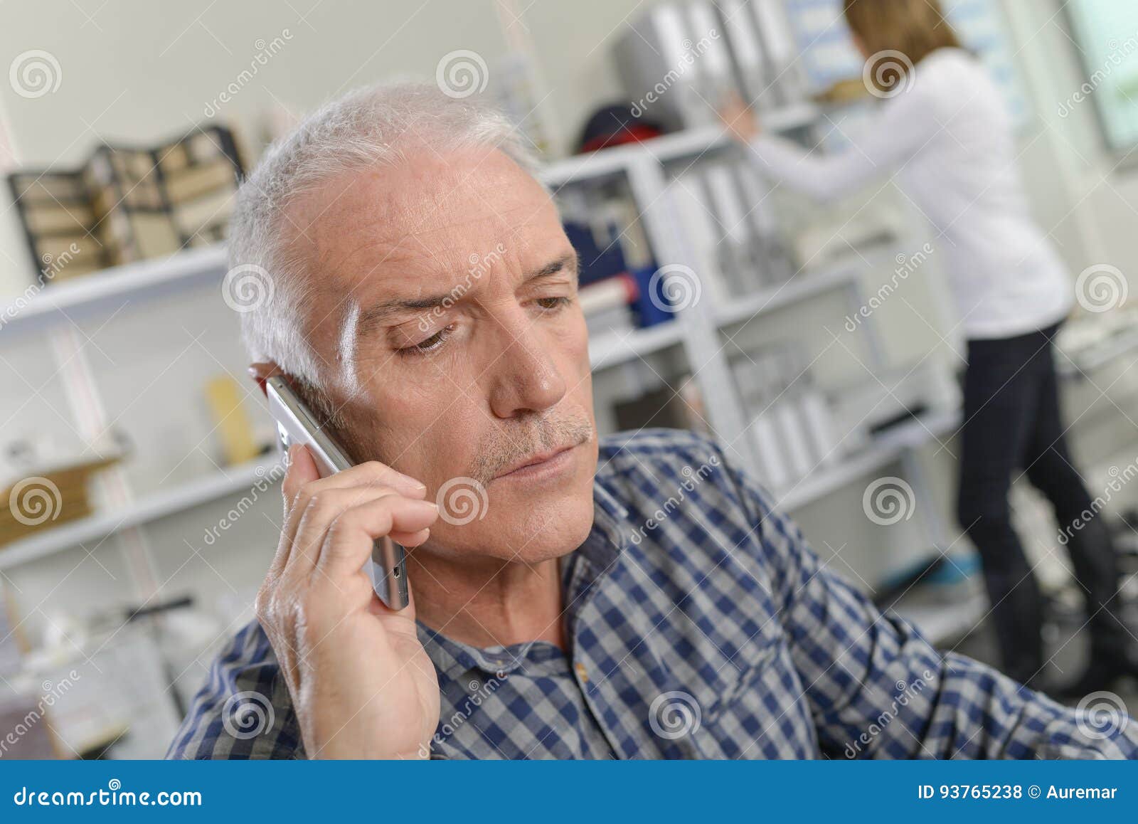 Senior Office Worker Taking Important Call Stock Photo - Image of ...
