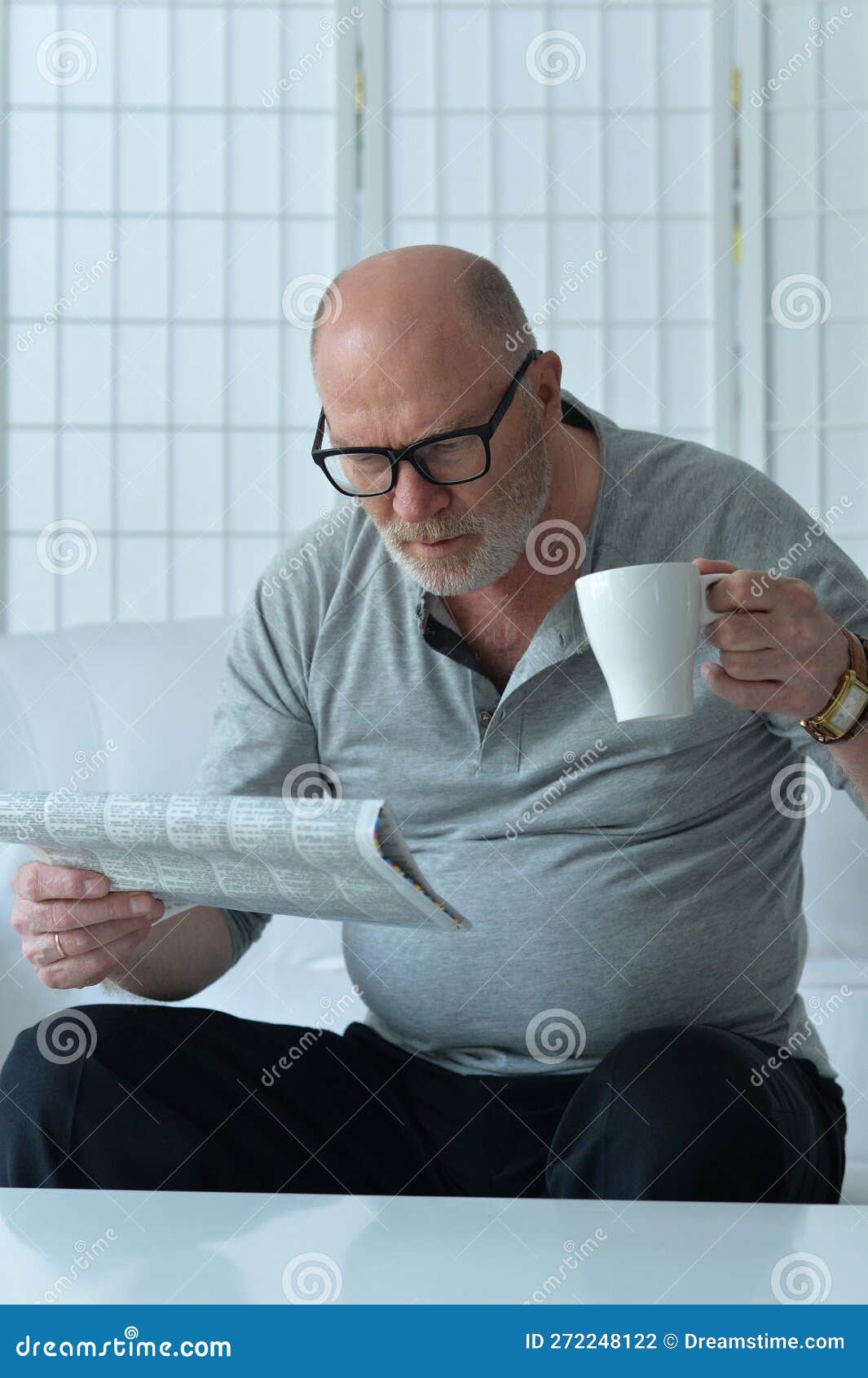 Senior Old Man Reading Newspaper at Home Stock Photo - Image of pensive ...