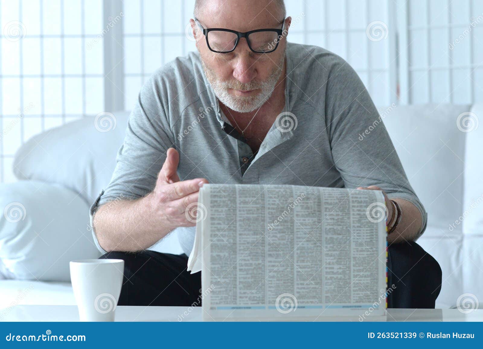 Senior Old Man Reading Newspaper at Home Stock Image - Image of ...