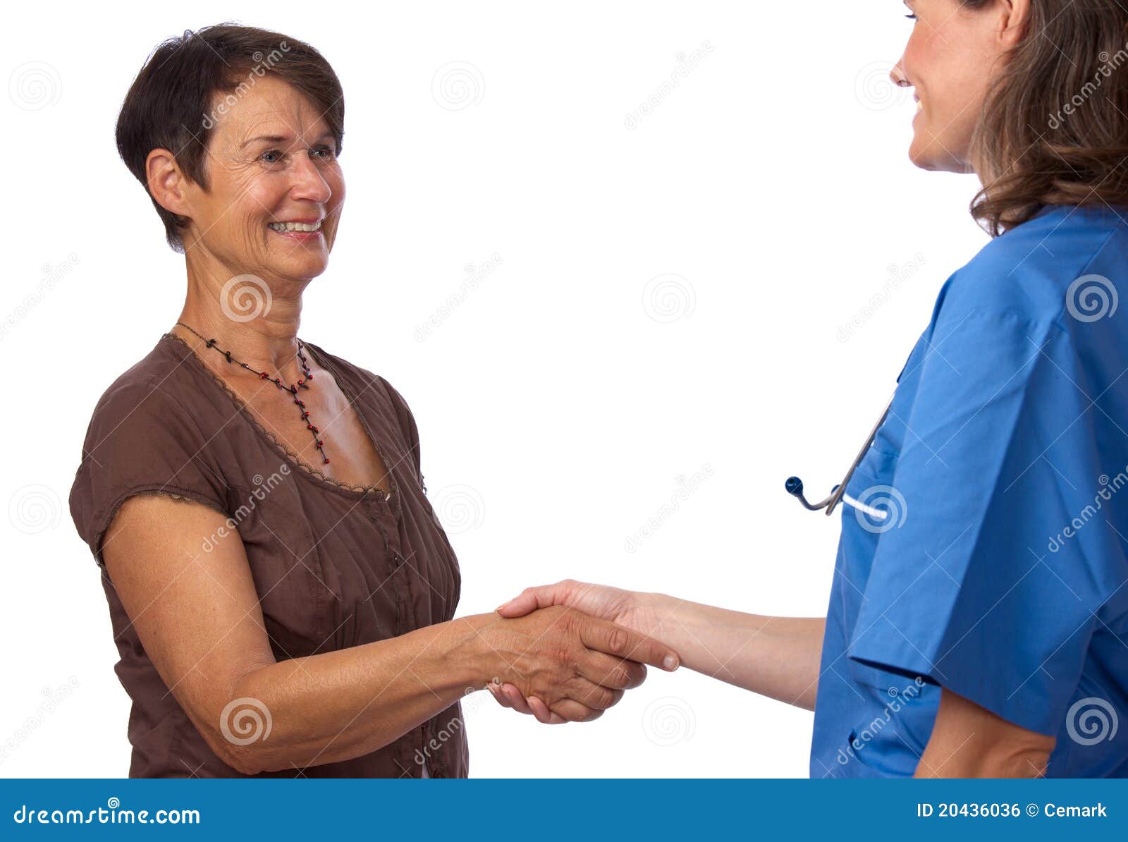 Senior Patient Greeting Her Doctor with Handshake Stock Photo - Image ...
