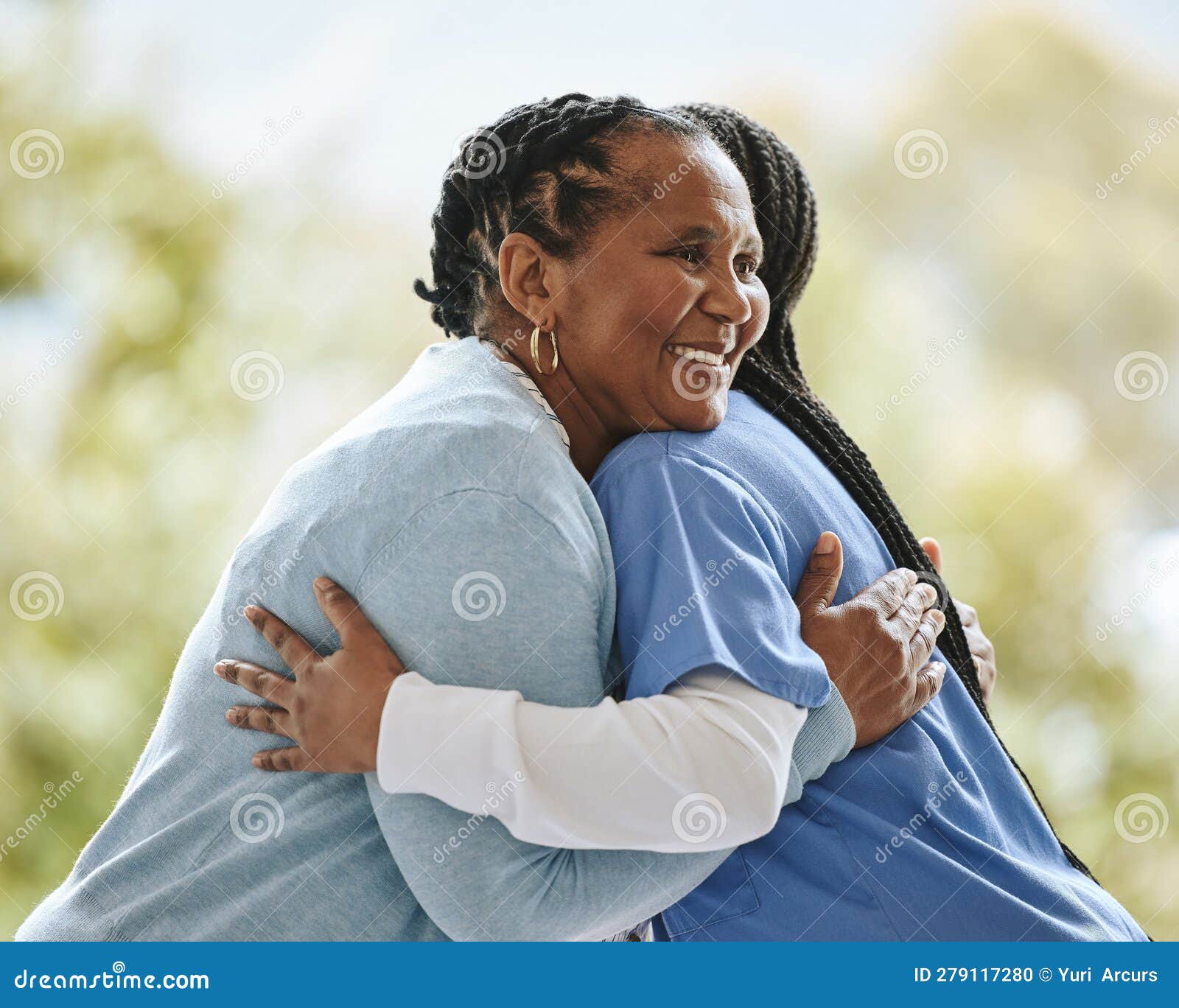 Senior Patient Woman Nurse And Hug Outdoor For Support Healthcare And
