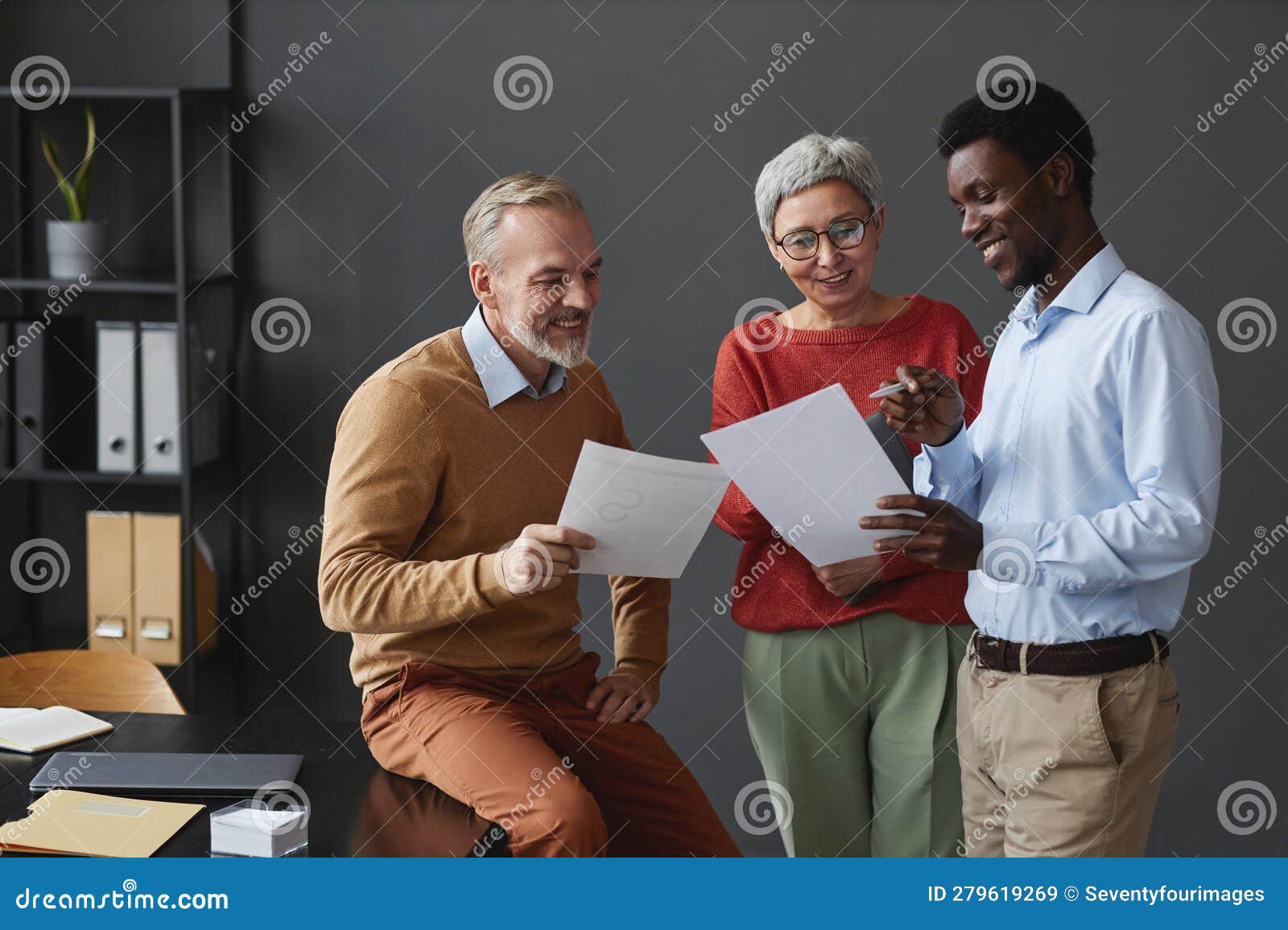 Senior People Collaborating on Project in Office Stock Image - Image of ...