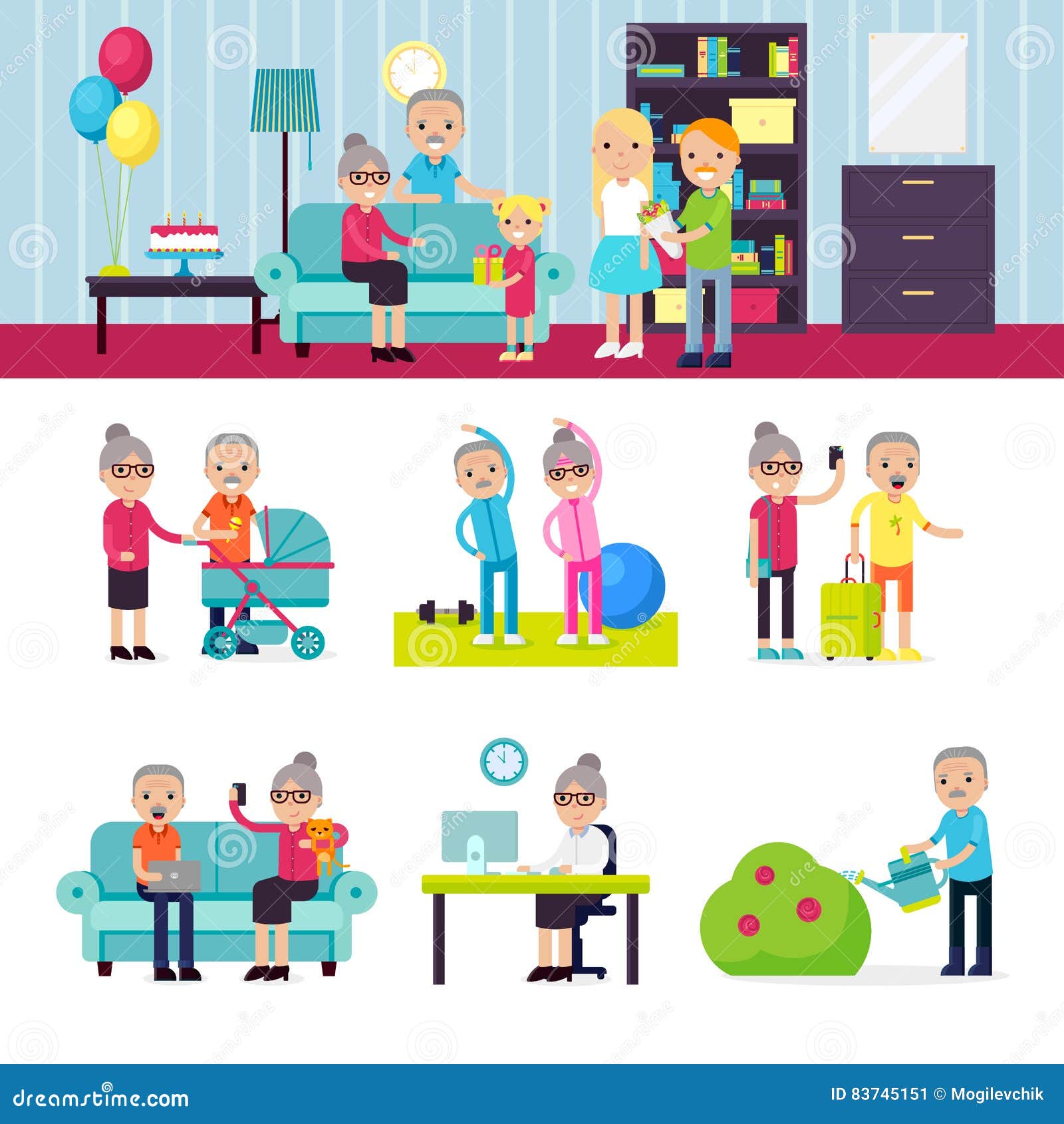 Senior People Visit Doctor Vector Illustration, Cartoon Line Flat ...