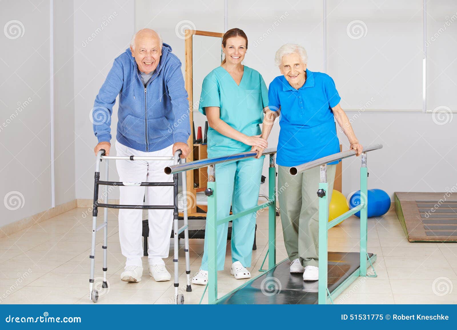 Senior People Doing Walking Exercise in Physiotherapy Stock Image ...