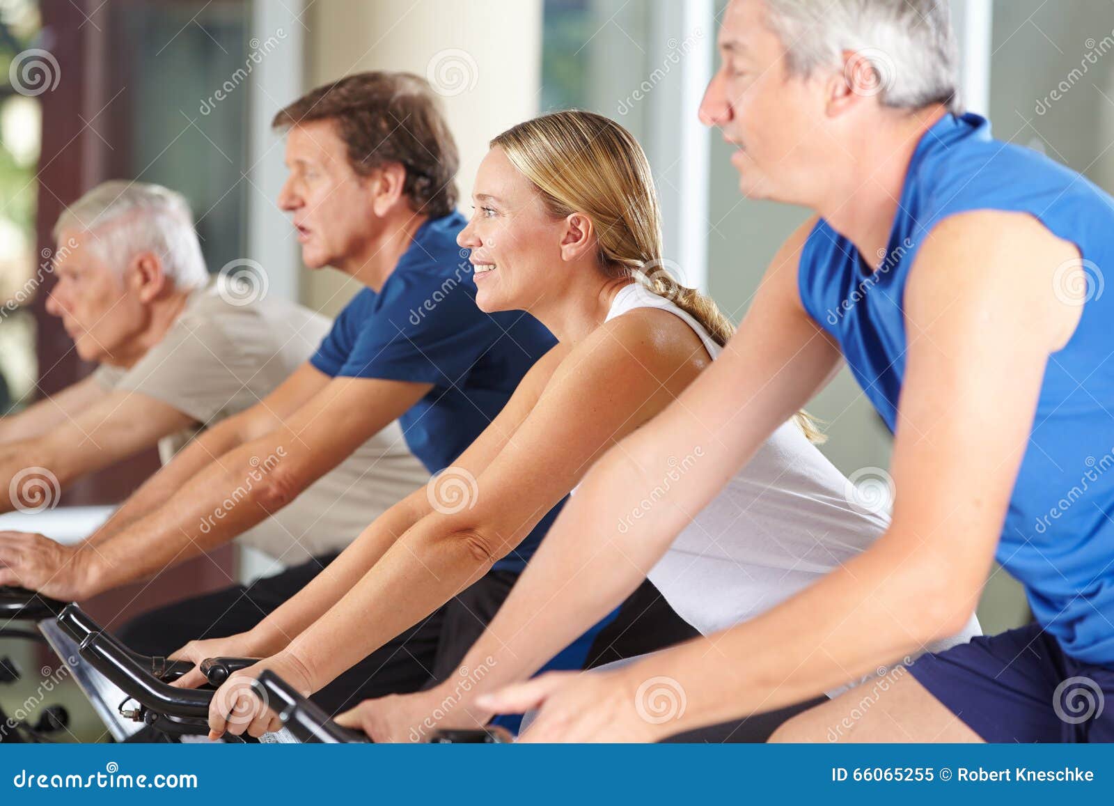 Senior People Group in Spinning Class in Gym Stock Image - Image of ...