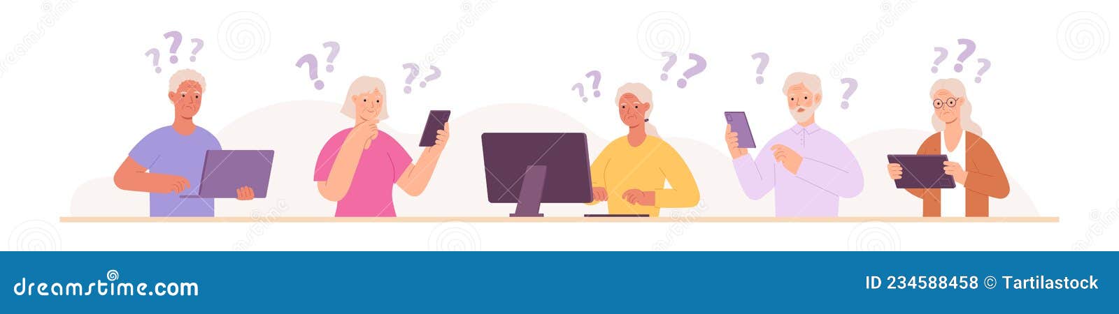 Senior People Have Problem with Technology, Phone, Computer and Tablet ...