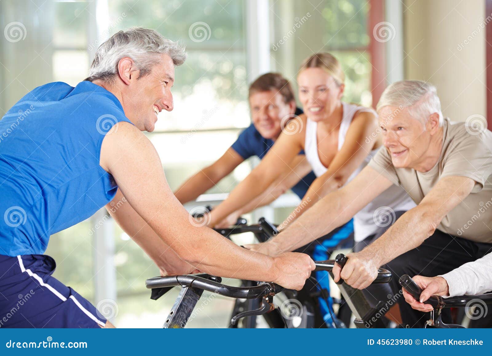 Senior People in Spinning Class Stock Photo - Image of laughing, people ...