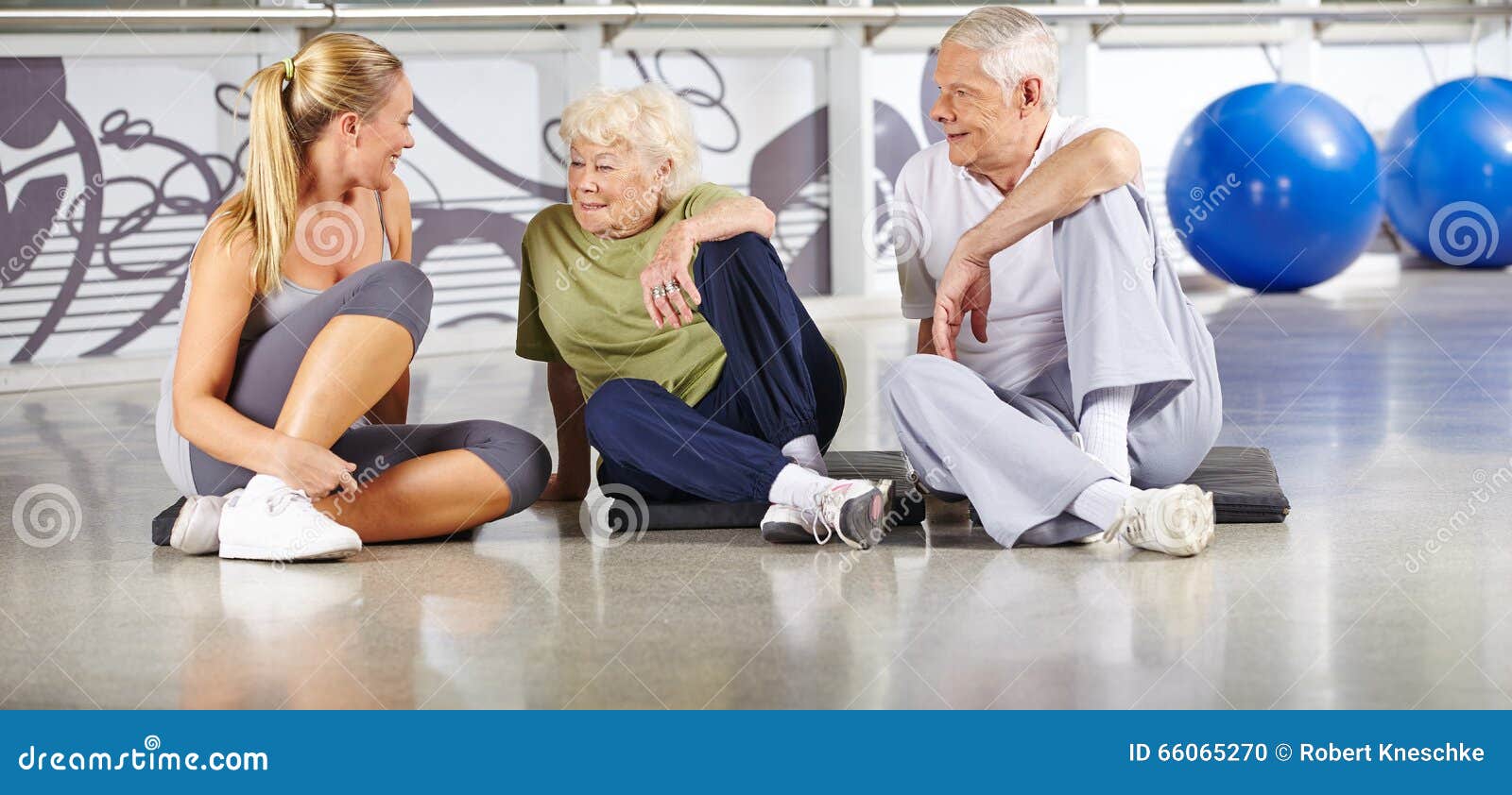 Senior People Taking Break in Gym Stock Photo - Image of health, rehab ...