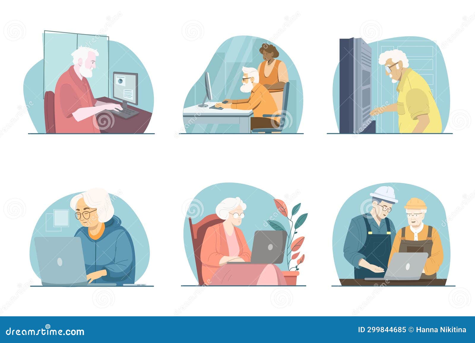 Senior people working set stock vector. Illustration of digital - 299844685