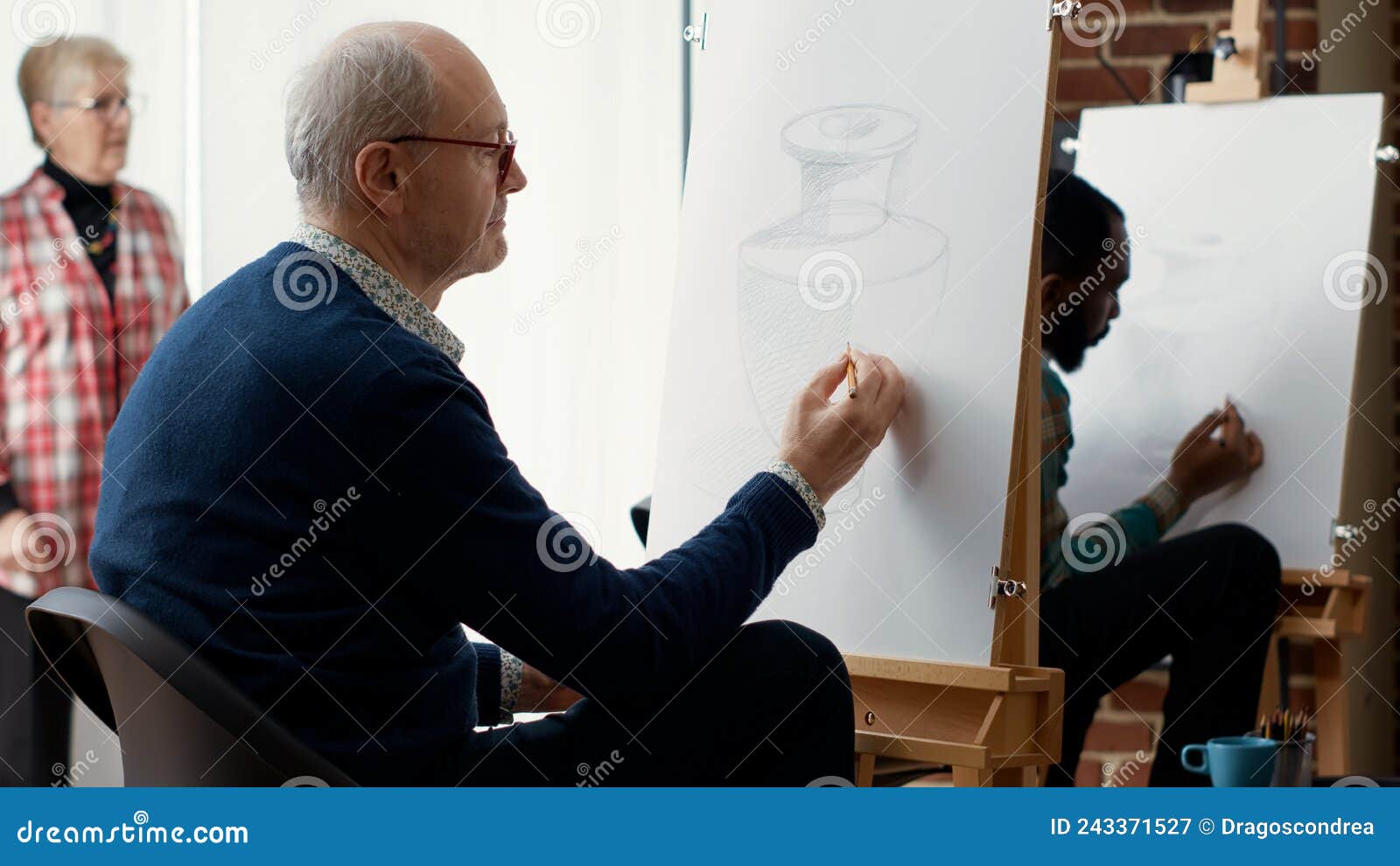 Senior Person Attending Art Class Program To Learn Drawing on Canvas ...