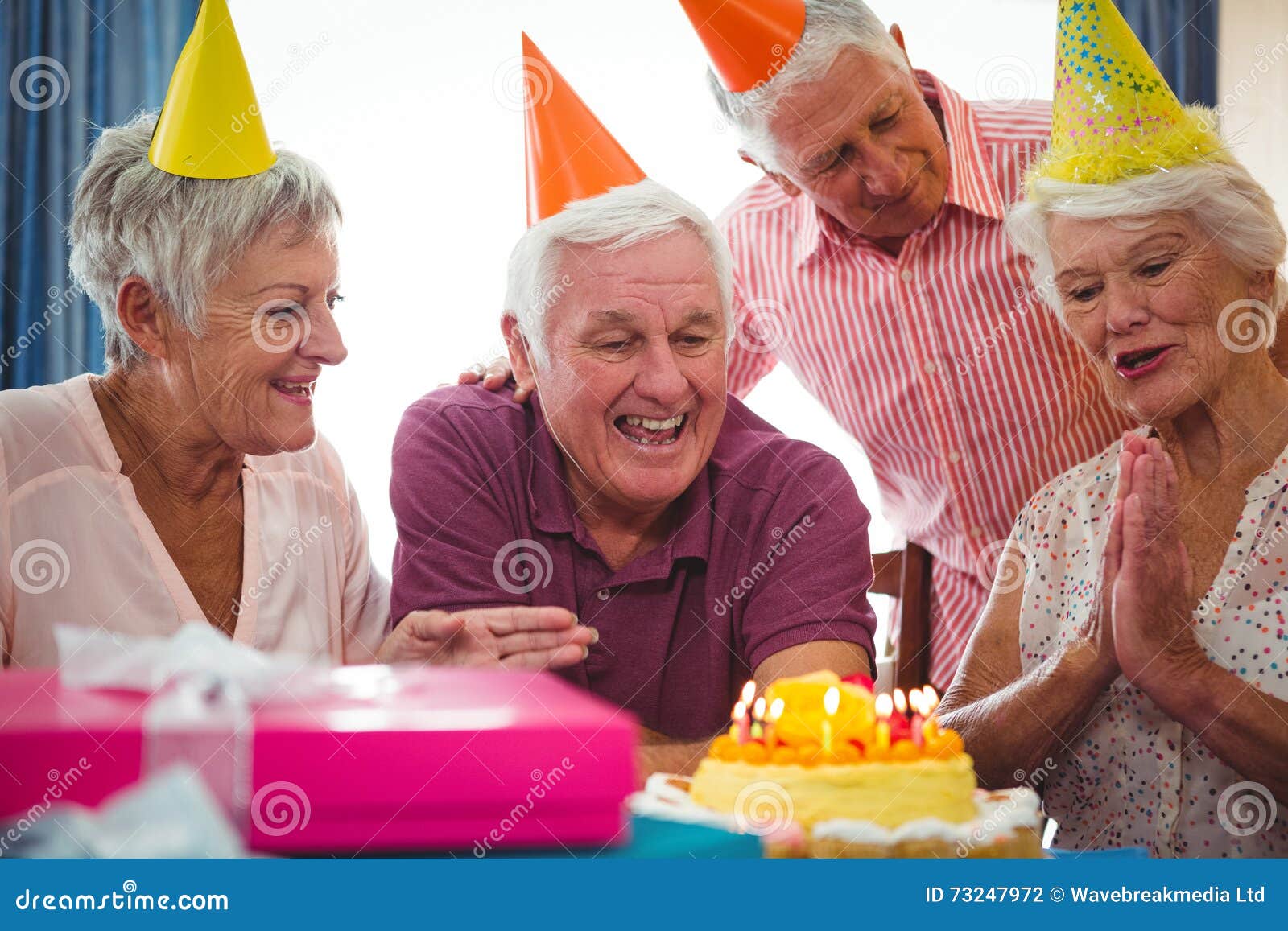 Senior Persons Celebrating Birthday Stock Photo - Image of pink, people ...