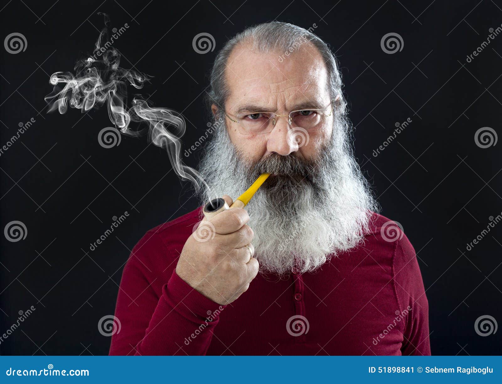 Senior Portrait with White Beard and Pipe Stock Image - Image of ...