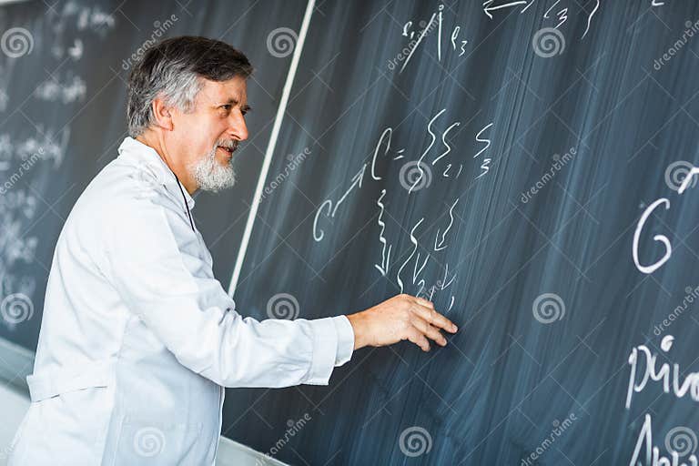 Senior Professor Writing on the Board Stock Photo - Image of hall ...