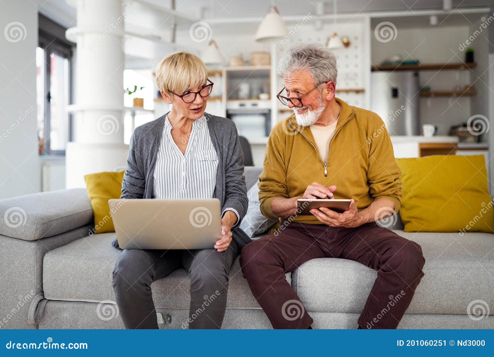 Senior Retired Couple Learn about Computer and Online Support. Stock ...