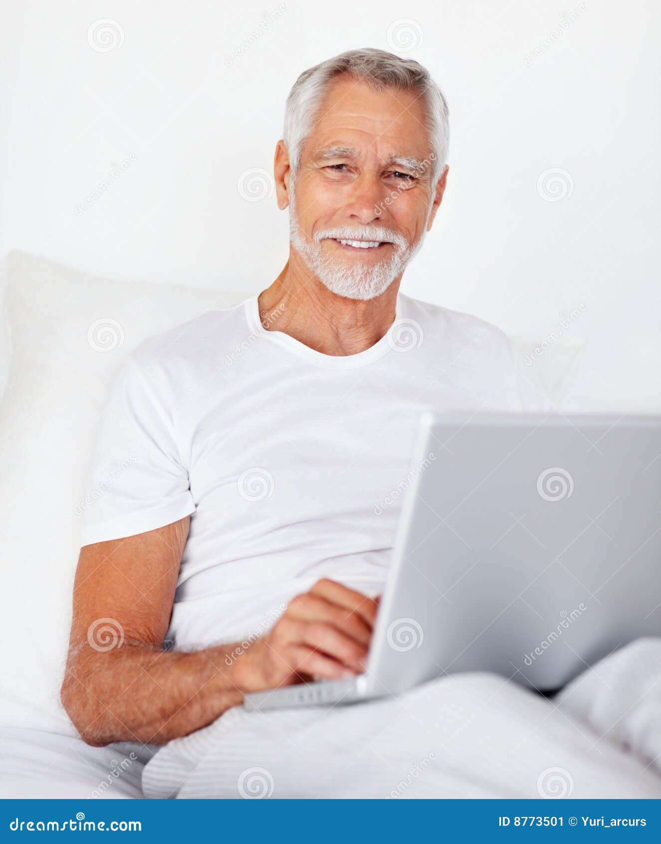 A Senior Retired Happy Man with a Laptop Stock Image - Image of home ...