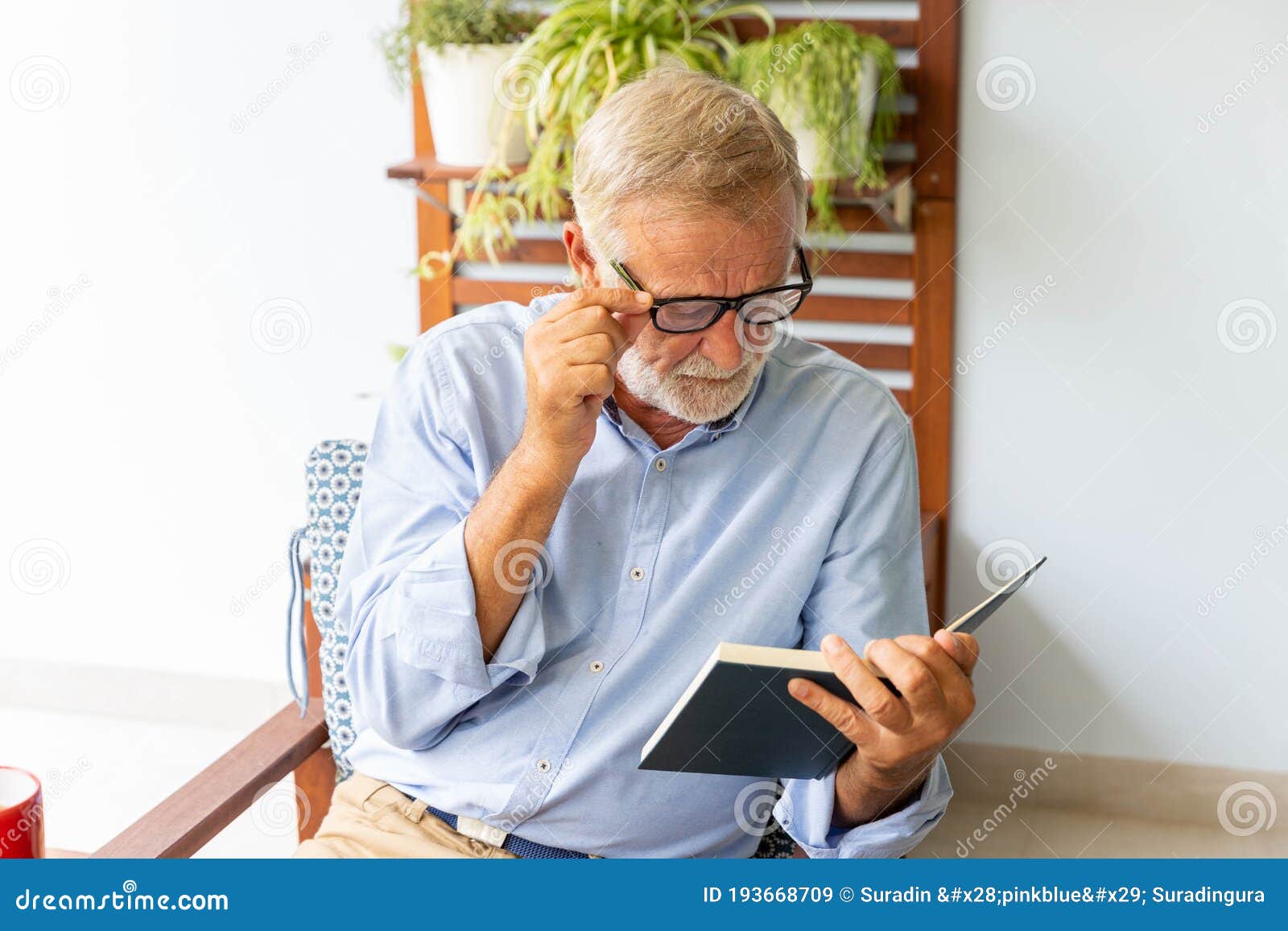 Senior Retirement Man Happy Reading Book at Home Stock Image - Image of ...