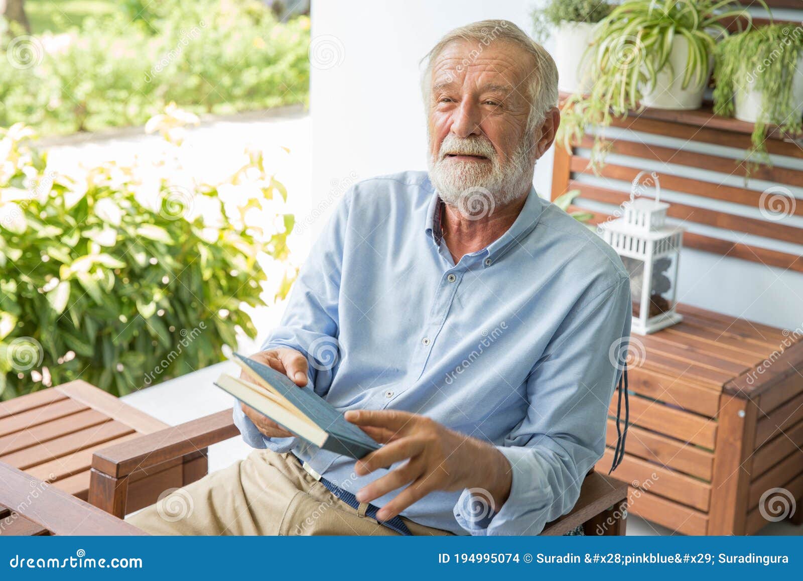 Senior Retirement Man Happy Reading Book at Home Stock Photo - Image of ...