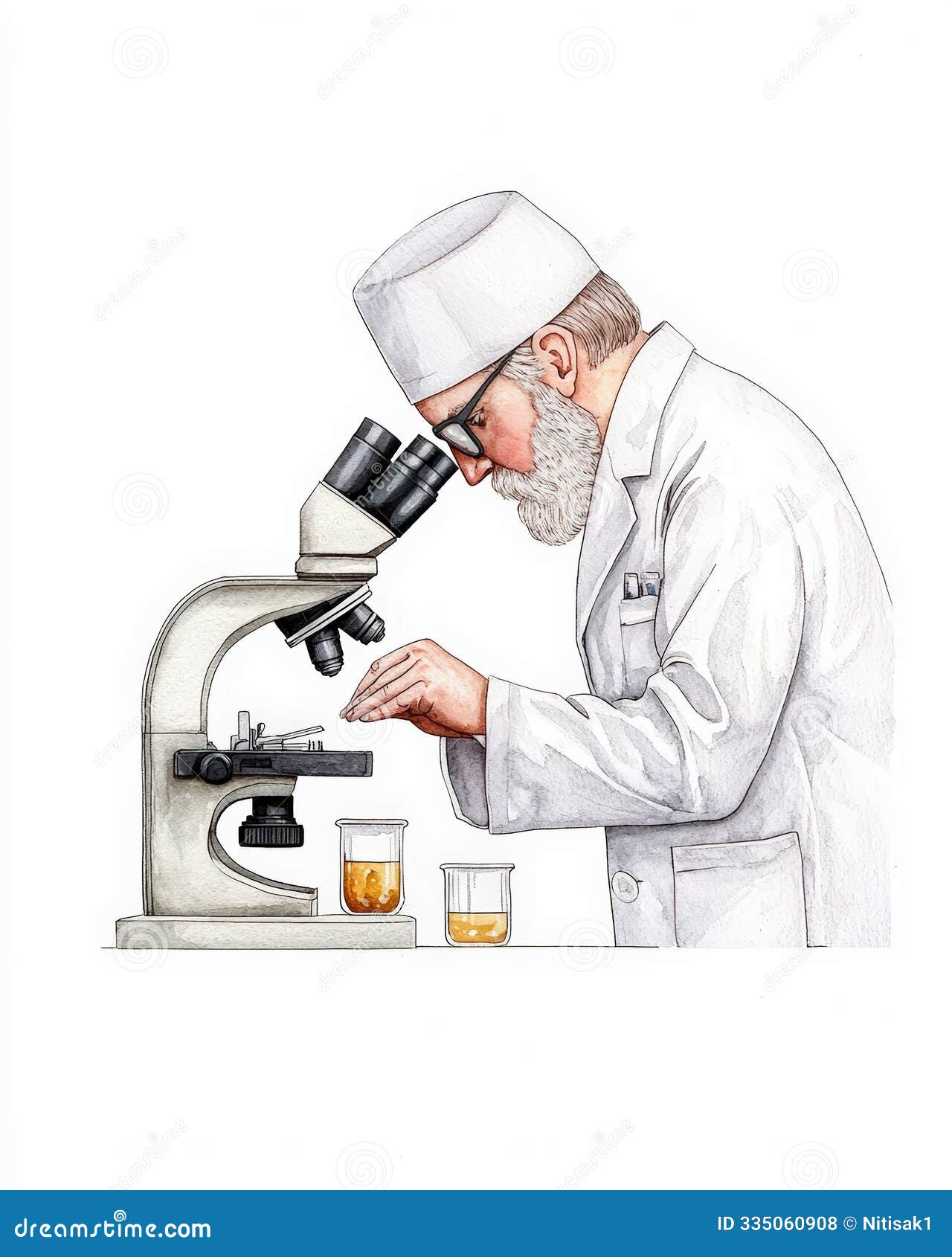 A Senior Scientist Examines a Specimen Under a Microscope in a ...