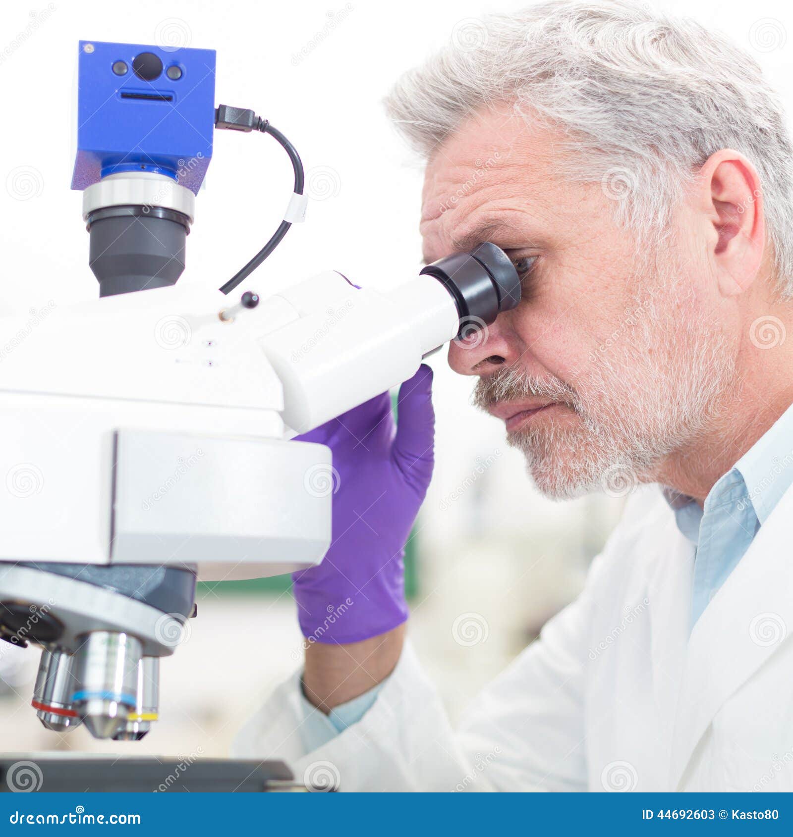 Senior Scientist Microscoping in Lab. Stock Image - Image of portrait ...