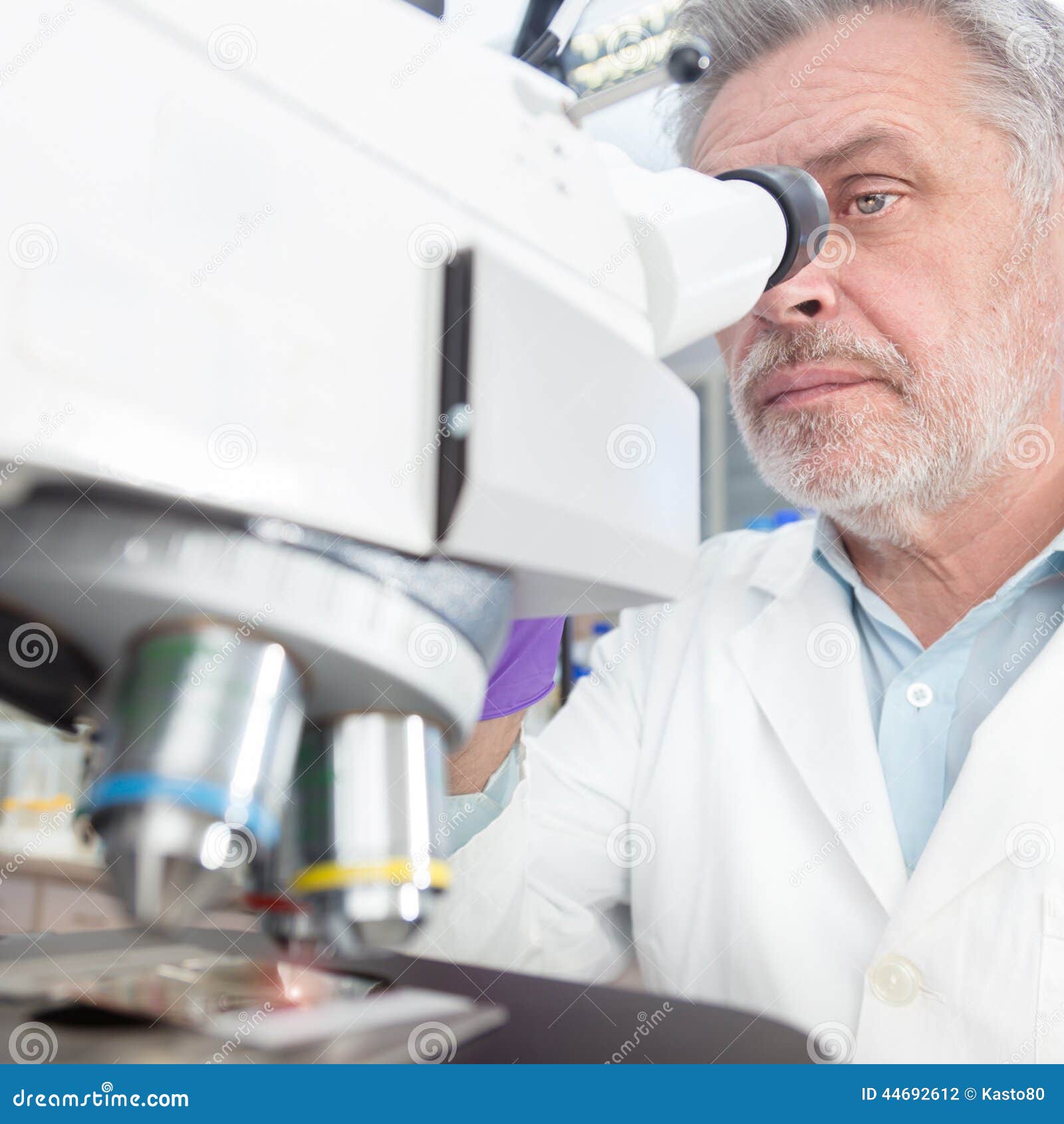 Senior Scientist Microscoping in Lab. Stock Photo - Image of microscope ...