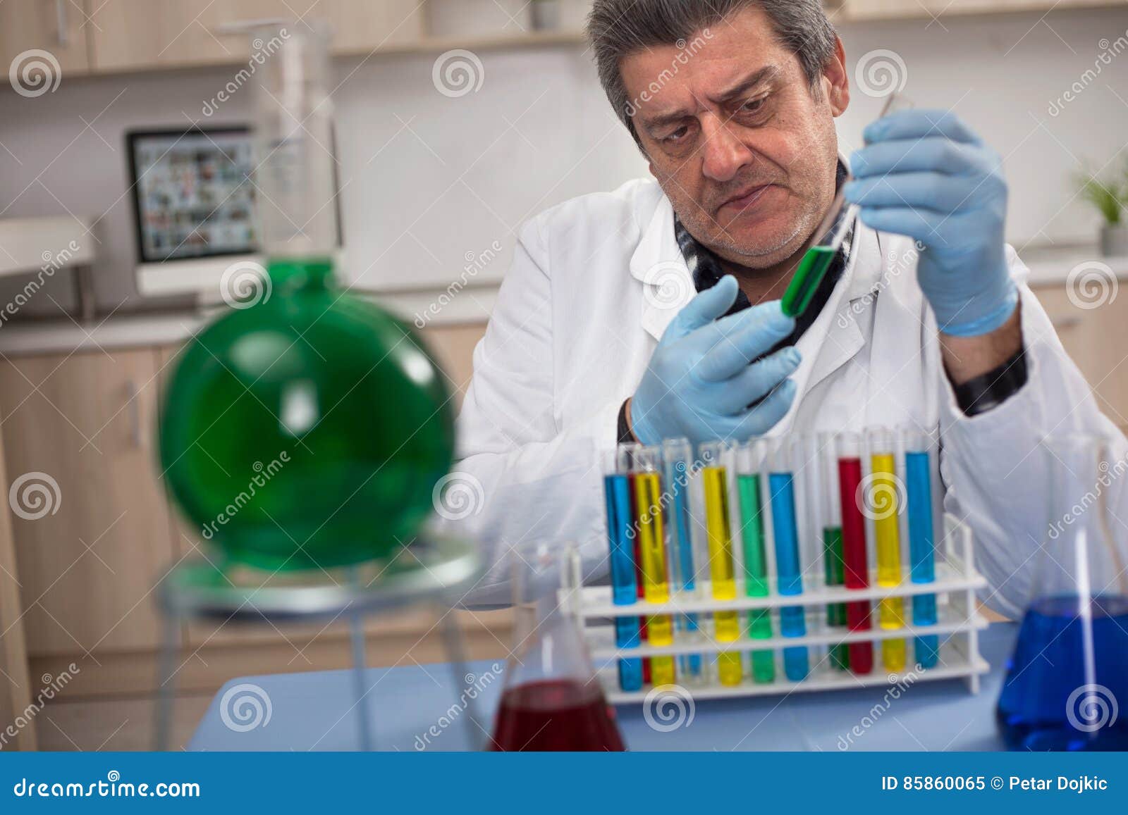 Senior Scientist Researching in Laboratory Stock Image - Image of glass ...