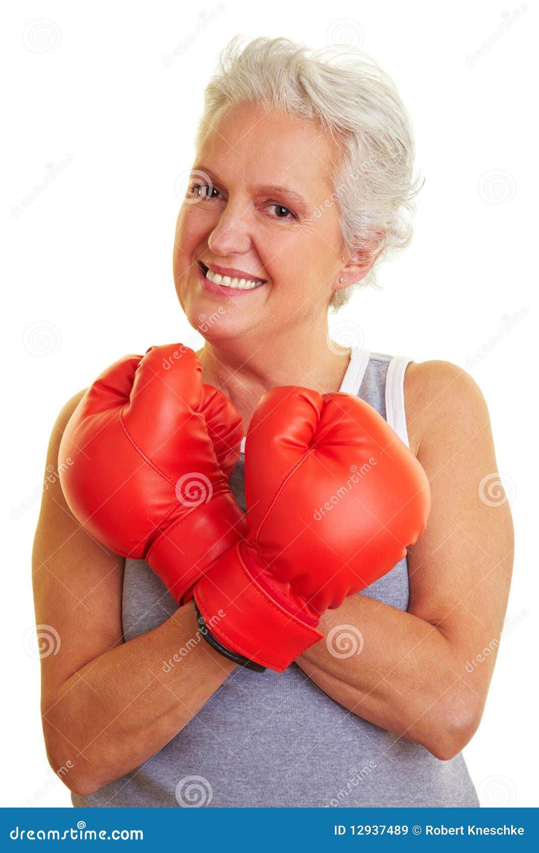 Senior Showing Off Her Red Boxing Stock Image - Image of boxer, gloves ...